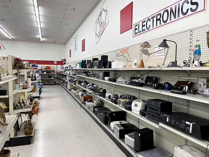 The electronics section&mdash;where yesterday's technology finds tomorrow's enthusiast, all under the watchful gaze of fluorescent lights.