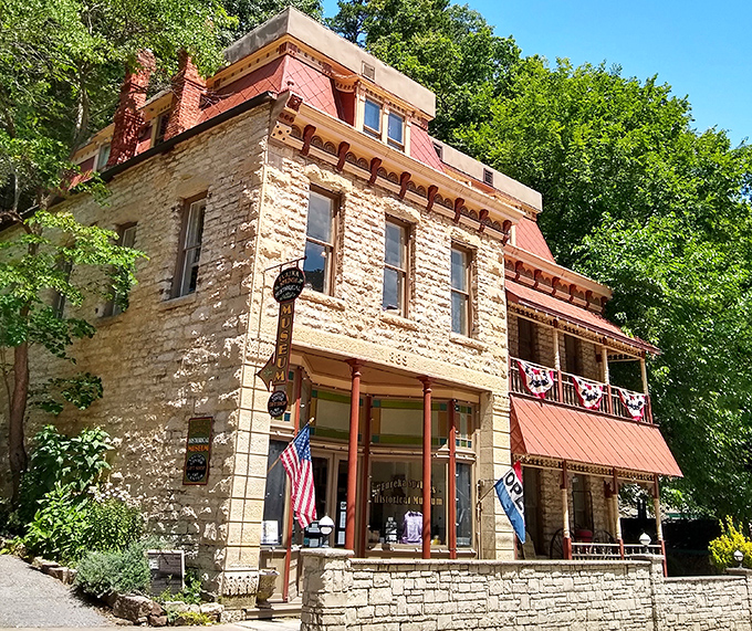 This historic limestone building houses treasures of Eureka's past, standing proudly as if posing for a historical society calendar.