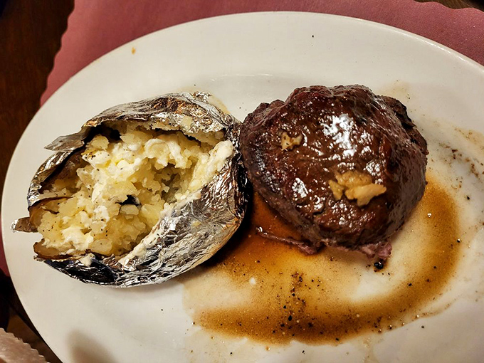 This filet mignon with loaded baked potato isn't trying to reinvent cuisine&mdash;it's just executing the classics with the confidence of a veteran performer.