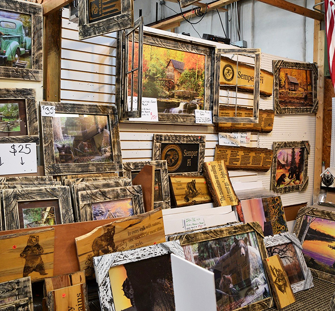 Mountain scenes captured in rustic frames. The perfect souvenir that says "I climbed the Smokies" without the actual climbing.