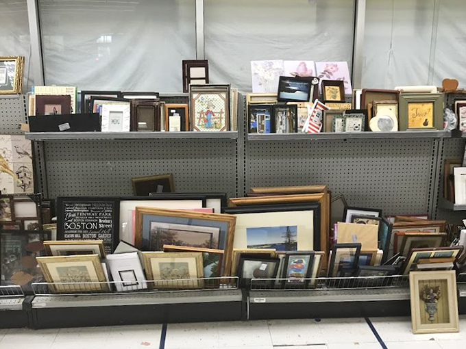 A gallery of forgotten frames and orphaned art waits for adoption, each piece hoping to find that perfect spot above someone's sofa.