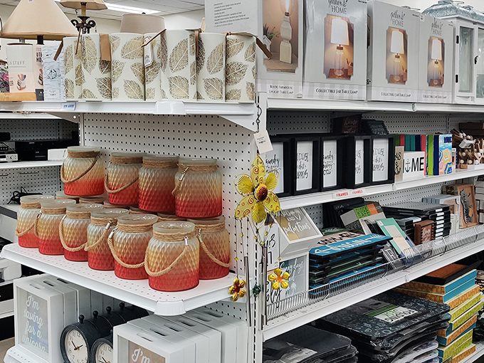 Amber-hued candle holders march across shelves like sunset-colored soldiers, ready to bring warmth to someone's dining table.