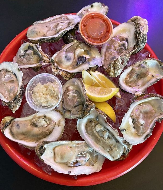 Fresh oysters on the half shell for those brave enough to taste the ocean in its purest form.