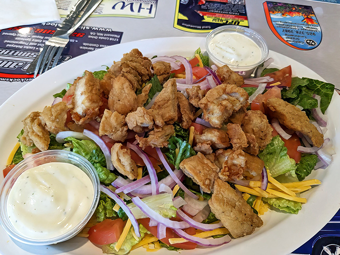 Who says salads can't be indulgent? Crispy fried chicken perched atop fresh greens creates that perfect "I'm being healthy-ish" illusion we all need sometimes.