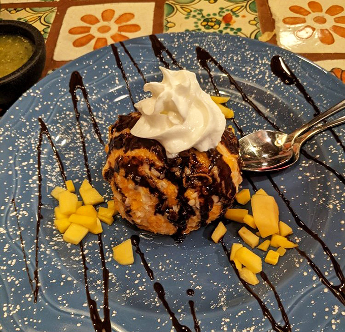 Fried ice cream that solves the paradox of hot and cold &ndash; like finding a snowball in the desert that somehow tastes like cinnamon and honey.