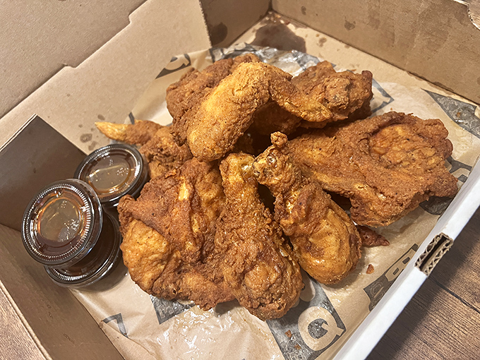 Fried chicken that's dressed for success in a golden, crispy coat. This isn't just comfort food—it's a warm hug for your taste buds.