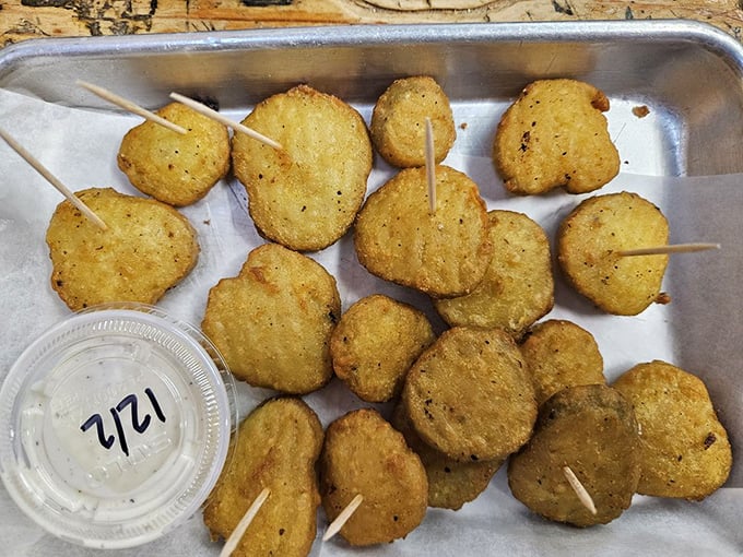 Fried pickles on sticks&mdash;because sometimes the best innovations are the simplest ones. That dipping sauce is calling your name.