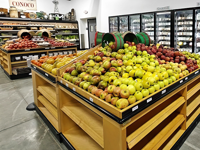 An apple display that would make Johnny Appleseed do a victory lap. Nature's candy, arranged with the care usually reserved for fine jewelry.