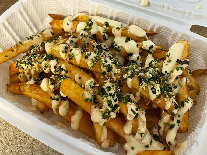 Furikake fries: where French culinary technique meets Japanese seasoning at a Hawaiian beach party. The result? Pure magic.