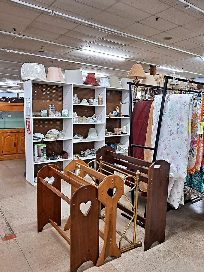 Furniture neighborhood where every piece is priced like it's eager to find a new home. The woodland mural backdrop adds a touch of Ozark charm.