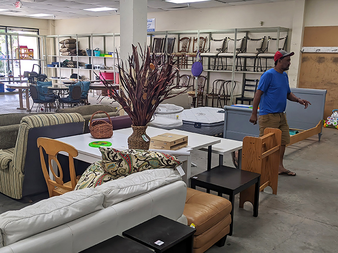 The furniture section&mdash;where mid-century meets last-century in a showroom that tells a hundred stories of American living rooms.