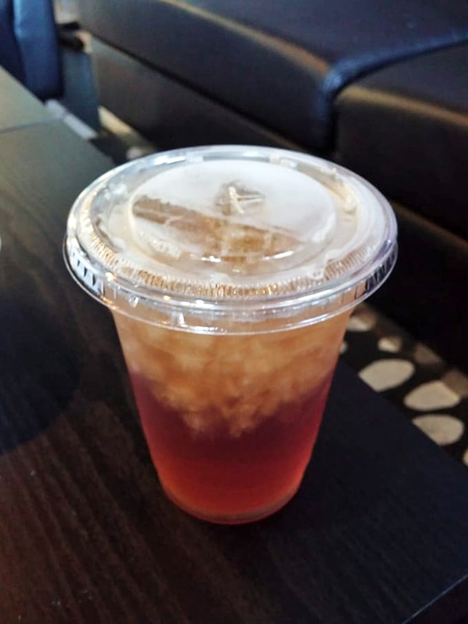 Ginger peach tea over ice: your refreshing antidote to Florida heat and donut-induced sugar rushes alike.