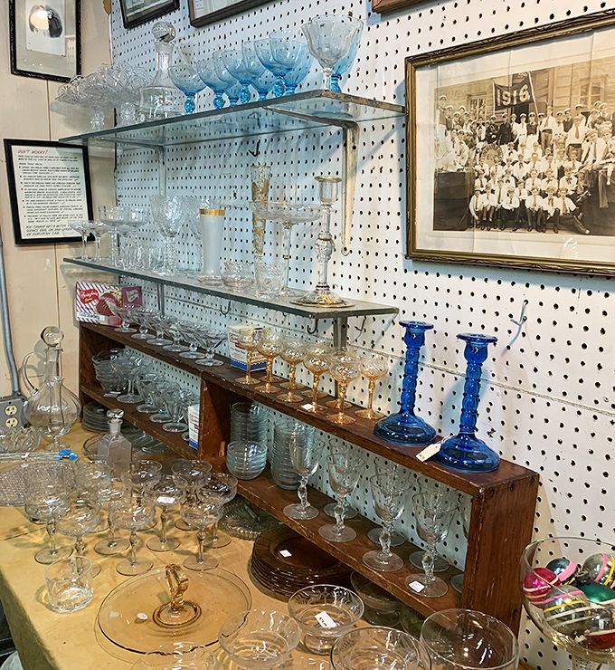 Delicate glassware that has survived decades of dinner parties and moves, each piece with stories we can only imagine.
