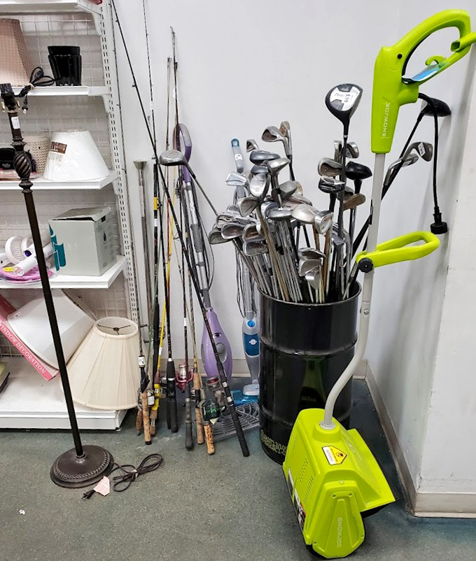 Golfers and anglers, rejoice! This corner holds the equipment of abandoned hobbies and passionate pastimes, waiting for their next champion.