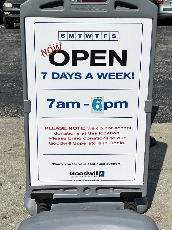 Early bird gets the bargain! The store's hours reveal the dedication required for serious treasure hunters&mdash;7am arrivals aren't just for airport terminals.