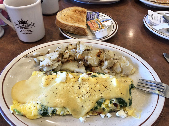 A Greek Garden Omelet that brings Mediterranean sunshine to Virginia Beach, proving vegetables can indeed be the star of breakfast.