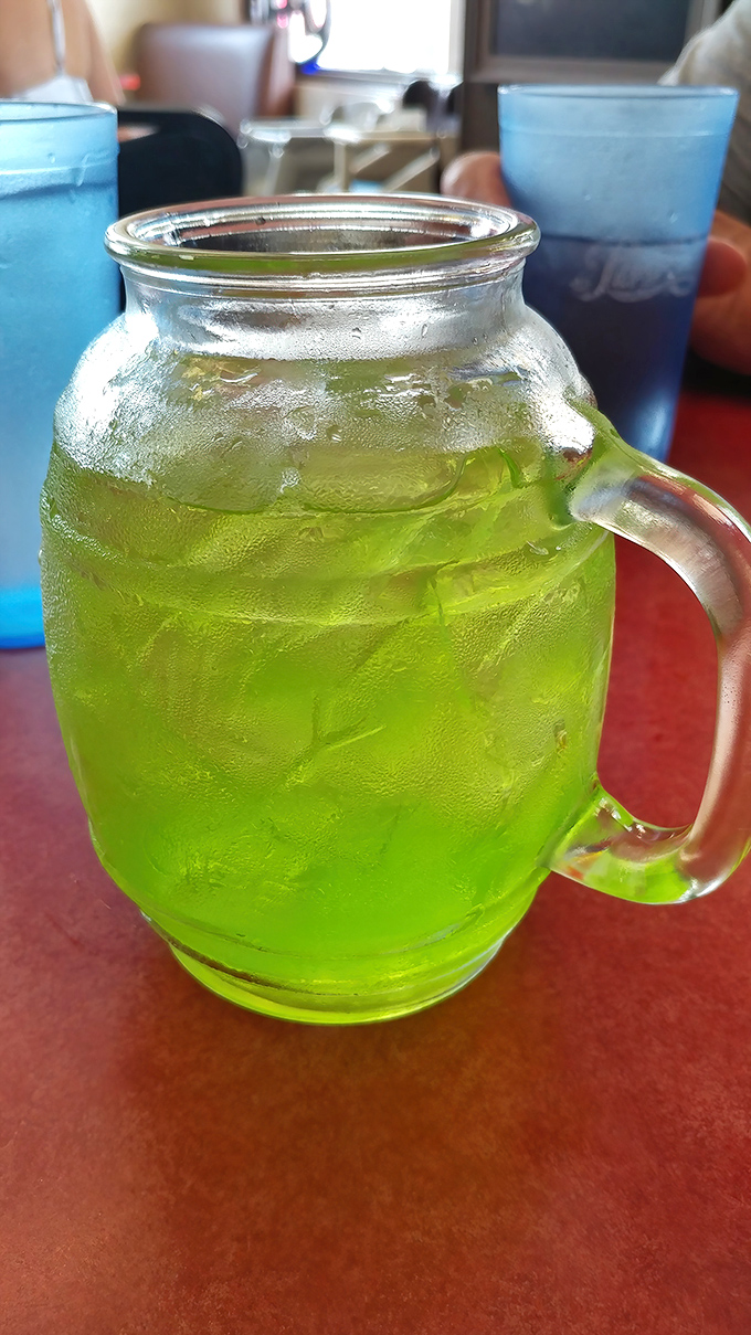The green river drink glows with nostalgic charm. Like drinking a piece of Hawaii's simpler past, with ice.