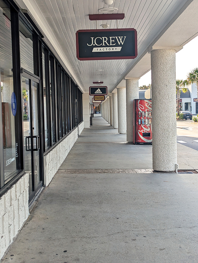 The covered walkways of Silver Sands are like fashion runways for the everyday shopper. J.Crew Factory beckons with promises of preppy perfection.