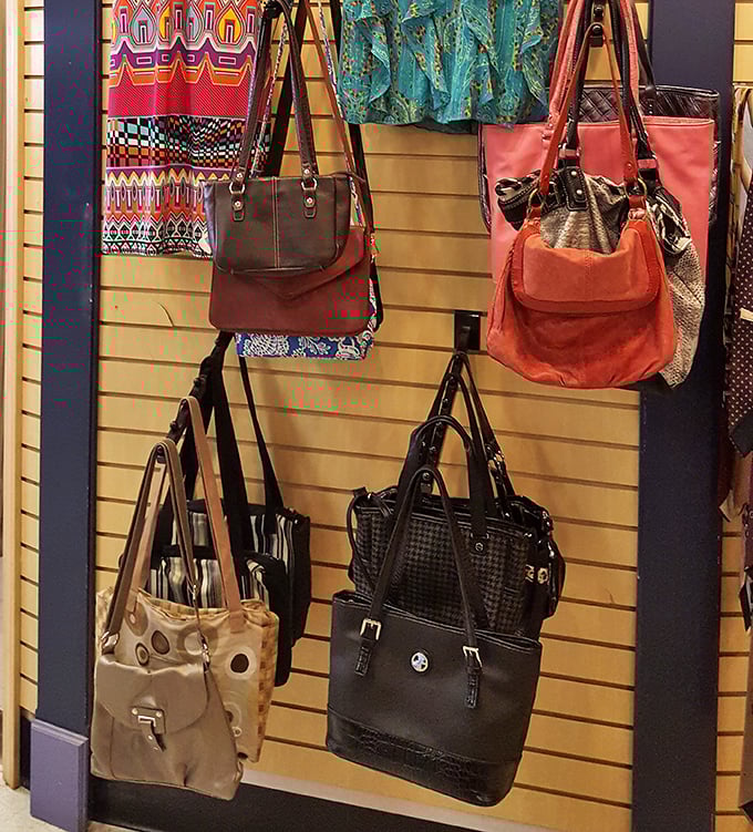 Handbag heaven where designer lookalikes and genuine vintage finds hang together in democratic fashion harmony.