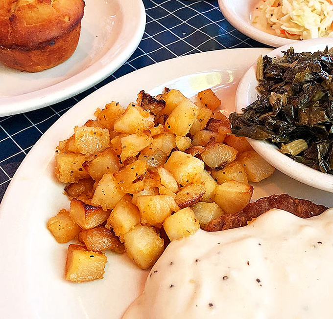 Hash browns that achieve the impossible balance&mdash;crispy exterior giving way to tender potato within. These aren't a side dish; they're the main event's worthy co-star.