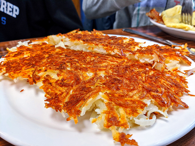 Hash browns that have achieved the impossible dream: perfectly crispy exterior with a tender soul. The breakfast equivalent of business in front, party in back.