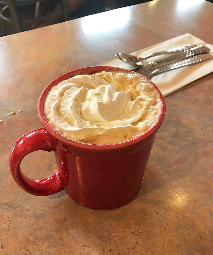 That whipped cream mountain could have its own zip code! A mug of comfort that makes Monday mornings bearable again.