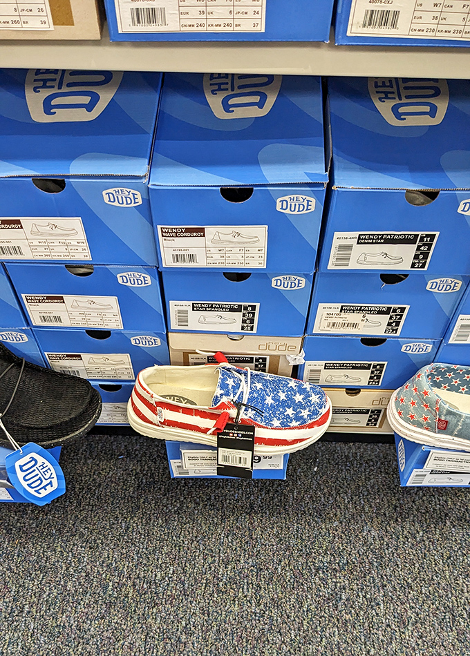 Patriotic slip-ons prove that comfort and style can coexist peacefully at outlet prices that won't hurt.