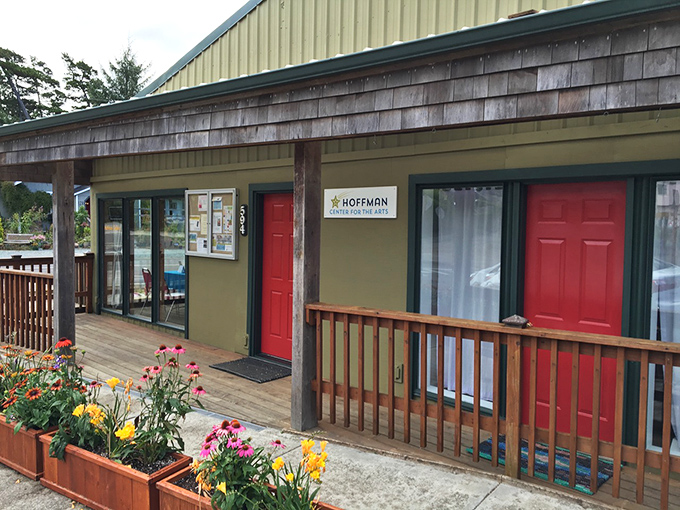 The Hoffman Center for the Arts—Manzanita's creative heartbeat. Red doors welcome all to explore their artistic side in this community cultural hub.