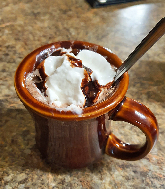 Hot chocolate that demands to be savored, not sipped. That cloud of whipped cream slowly melting into rich cocoa is pure winter comfort.