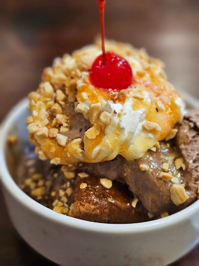 Ice cream mountains capped with whipped cream snow and chocolate lava flows&mdash;dessert geography never tasted so magnificent.