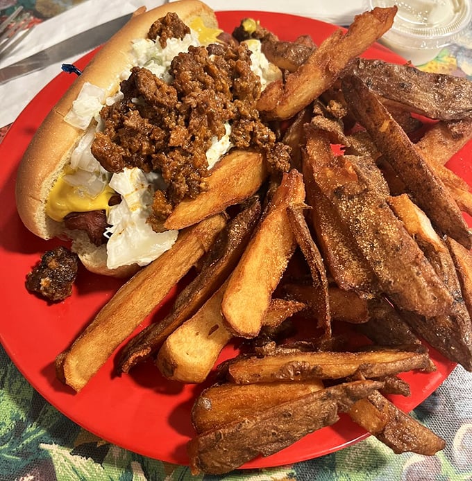When your hot dog comes with this many perfectly seasoned fries, you know someone in the kitchen truly cares.