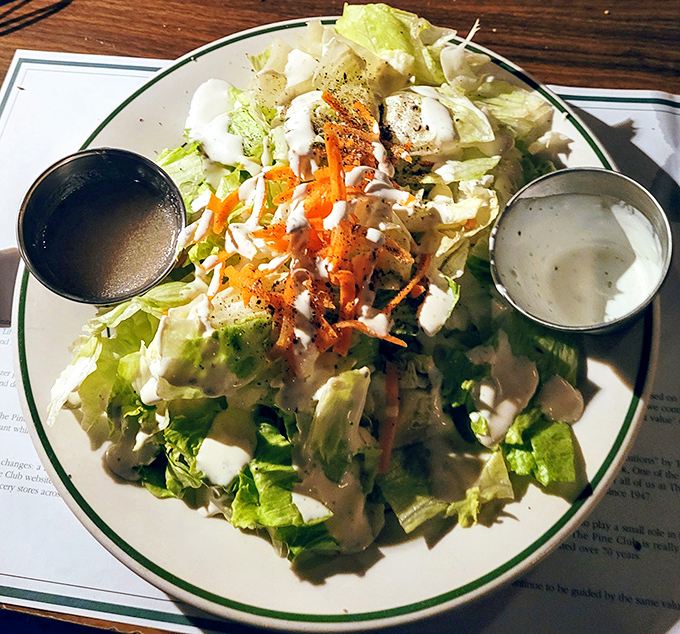 A house salad that actually deserves attention &ndash; crisp, colorful, and the perfect opening act before the meaty main event.