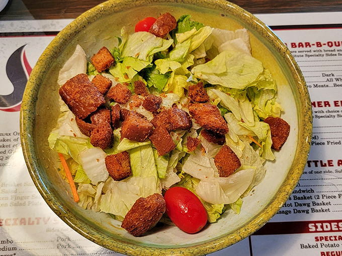 Even the salad gets the barbecue treatment. Those perfectly crisped pork belly croutons transform rabbit food into something carnivores crave.