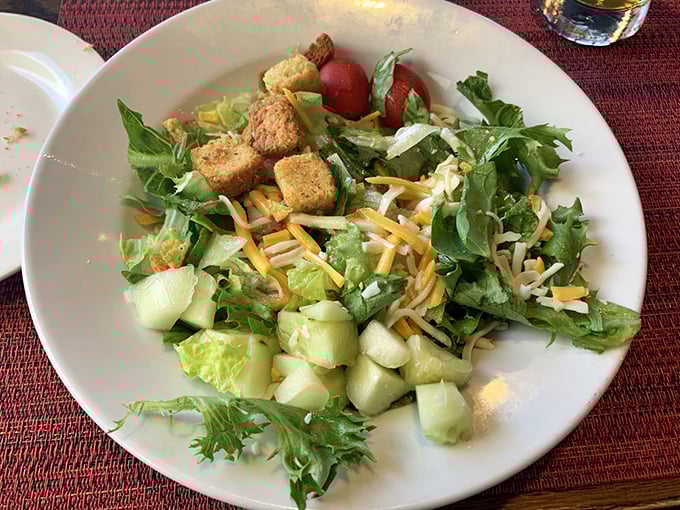 Even the house salad gets the royal treatment. Fresh greens, cheese, and homemade croutons prove that simple doesn't have to mean boring. 
