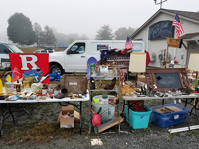 Patriotic flair meets nostalgic treasures in this classic vendor setup&mdash;where that perfect something you didn't know you needed patiently waits.