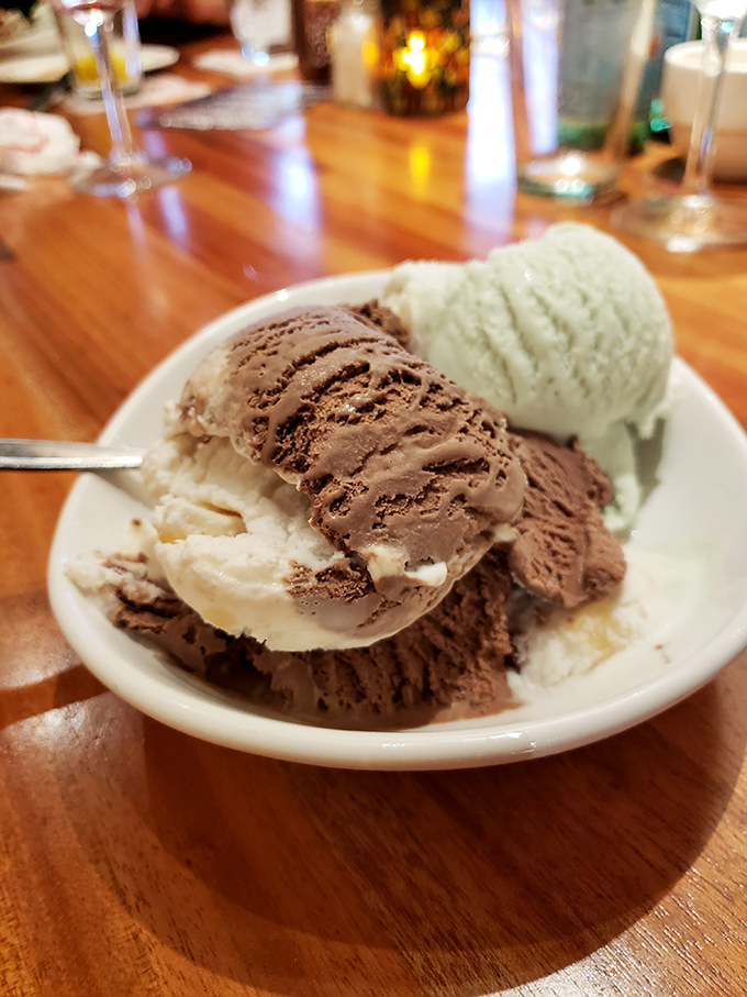 Ice cream that understands sometimes you need three flavors to properly end a meal. Chocolate, vanilla, and mint &ndash; the holy trinity of dessert.