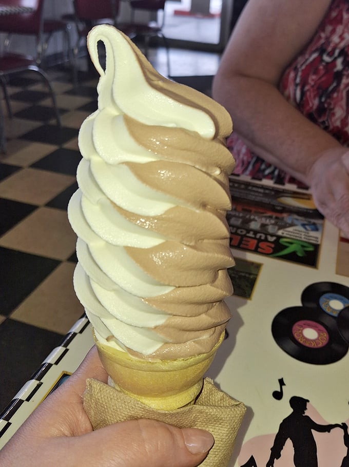 This twisted vanilla and caramel soft serve isn't just ice cream&mdash;it's a sculptural masterpiece that melts with mathematical precision into pure joy.