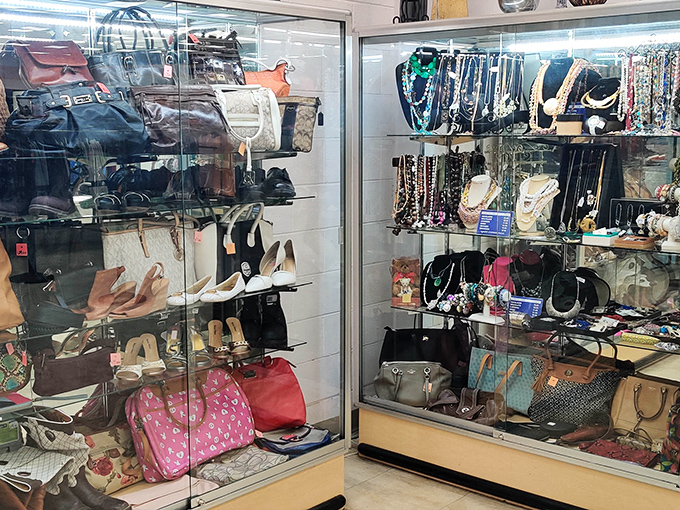 Behind glass doors, yesterday's luxury accessories await their second chance to shine on tomorrow's arm.