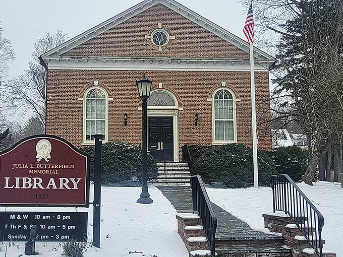 The Julia L. Butterfield Memorial Library proves that even in winter, Cold Spring's historic buildings look like they belong on a holiday card.