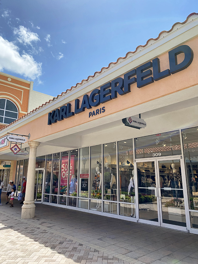 Karl Lagerfeld Paris brings Parisian flair to Florida, with window displays that whisper "oui" to your fashion sense.