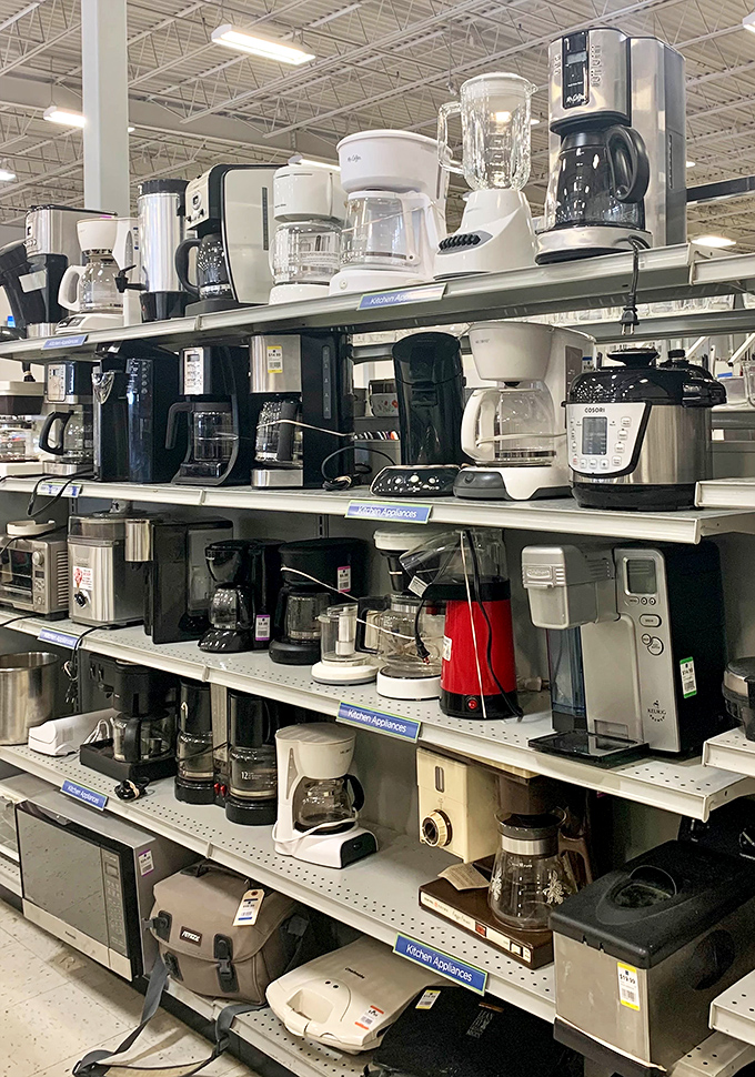 Coffee makers galore! This appliance section could caffeinate a small nation, with enough bread machines to keep it well-fed too.