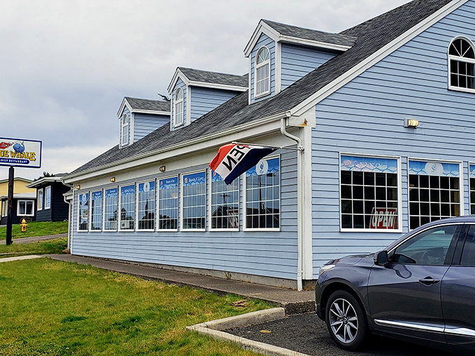 LeRoy's Blue Whale serves up coastal comfort in a building that looks like New England and the Pacific Northwest had a charming architectural offspring.