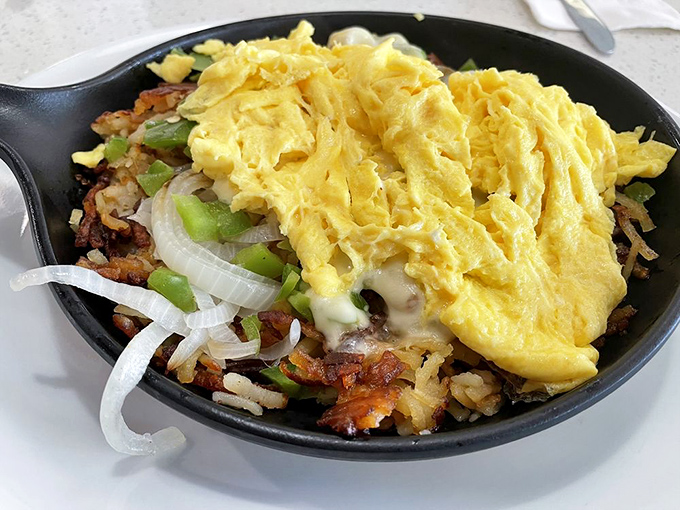 The Signature Skillet&mdash;where breakfast ingredients gather for a reunion tour that sells out every morning.