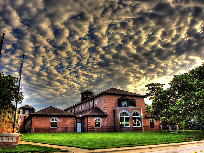 The Beatrice Public Library, where dramatic skies provide the perfect backdrop for a building filled with countless other dramatic stories.