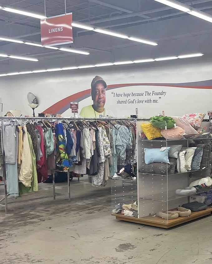 Wall quotes and well-organized linens create the perfect backdrop for shoppers seeking comfort items that won't send their budget into therapy.
