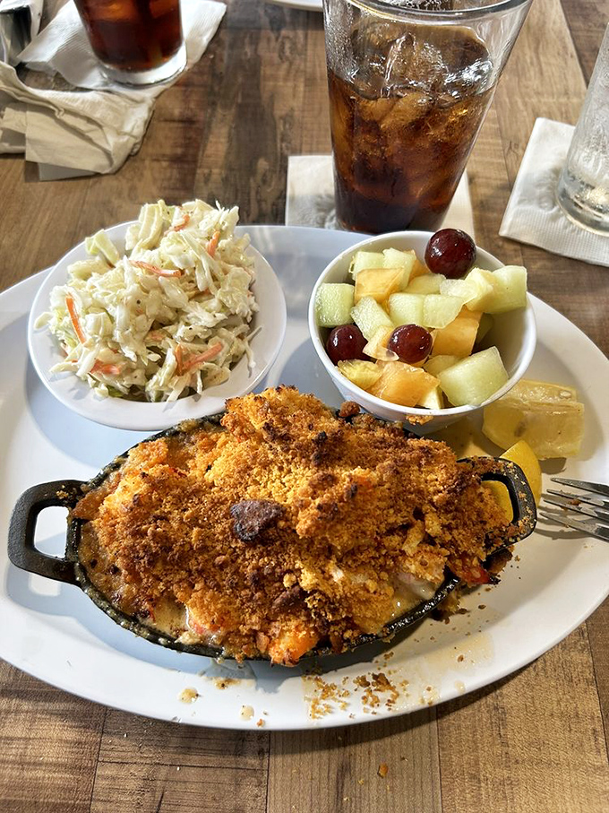 This seafood casserole with its golden crumb topping is what comfort food looks like after it's been to finishing school.