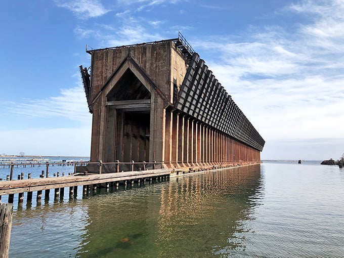 The massive ore dock stretches into Lake Superior like an industrial cathedral &ndash; a reminder of the mining history that built this picturesque town.