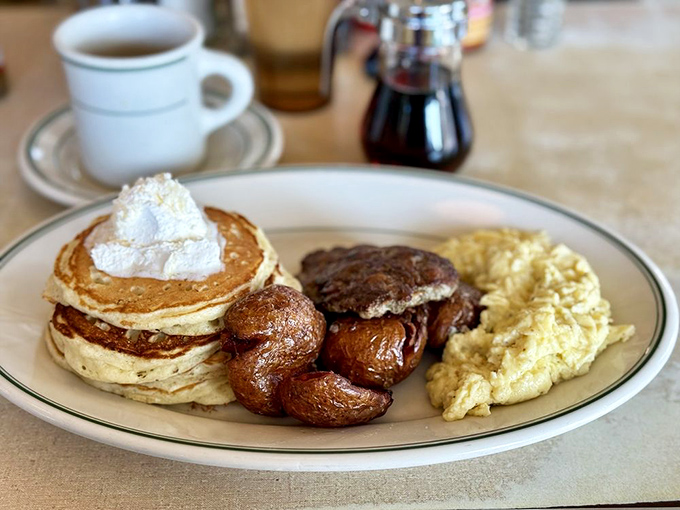 The Lumberjack breakfast: pancakes, eggs, and potatoes that could fuel you through felling an entire forest&mdash;or just a really productive Saturday.