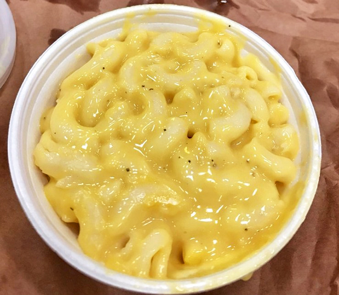 Mac and cheese that doesn't try to reinvent itself with truffle oil or lobster&mdash;just honest, molten comfort in a paper cup.