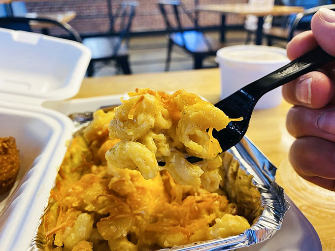 Mac and cheese that achieves that perfect pull. This isn't the powdered stuff from your childhood&mdash;it's the grown-up version your inner child still craves.